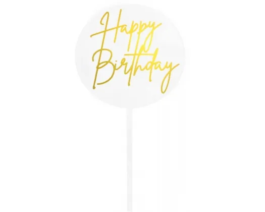Shop Small Happy Birthday Round Gold topper | GoBake | Coast Cakes