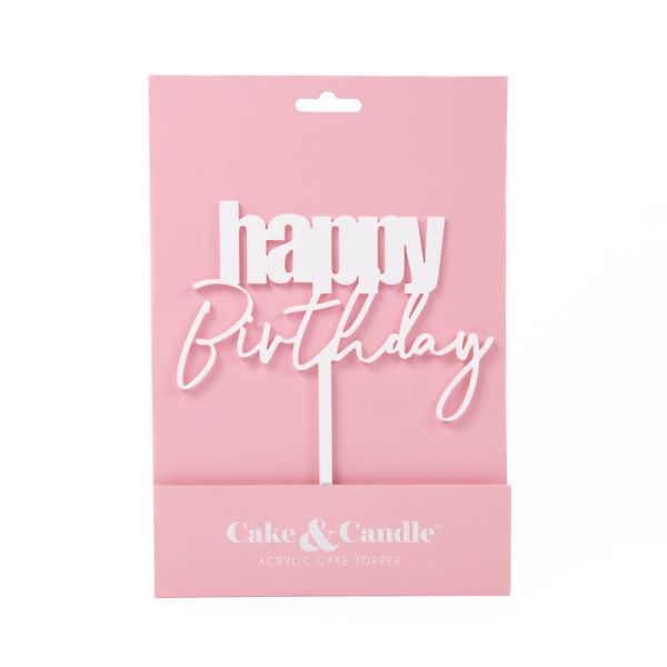 Shop Cursive Happy Birthday Topper - White | Cake & Candle | Coast Cakes